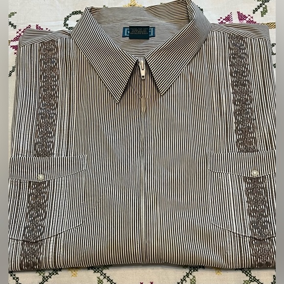 TropiCool | Shirts | Vintage Tropicool Pinstripe Guayabera Zip Front ...